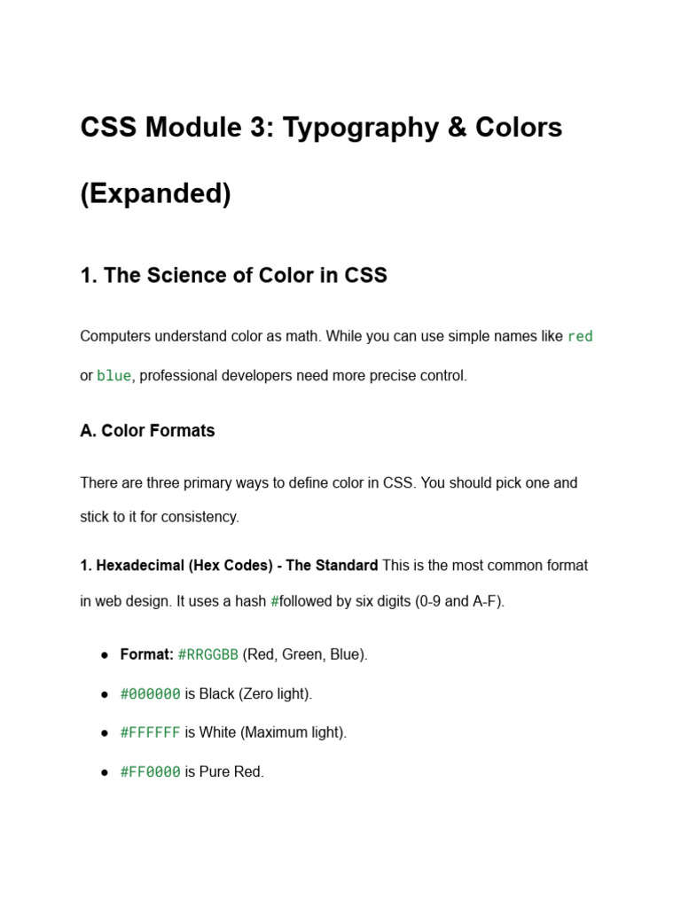 CSS Module 3 - Typography & Colors | PDF | Typefaces | Written ...