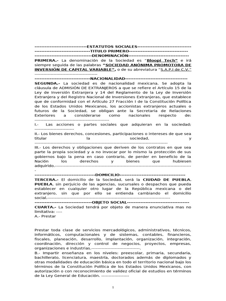 Estatutos Black Shiip S.A.P.I. de C.V | PDF | Sociedad de ...