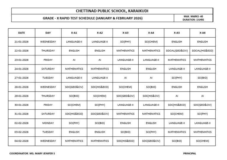 Rapid Test Timetable - 2025-26 | PDF