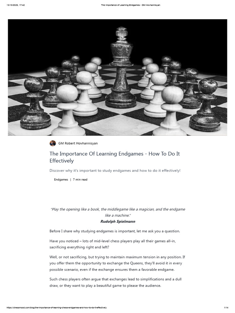 The Importance of Learning Endgames - GM Hovhannisyan | PDF | Chess ...