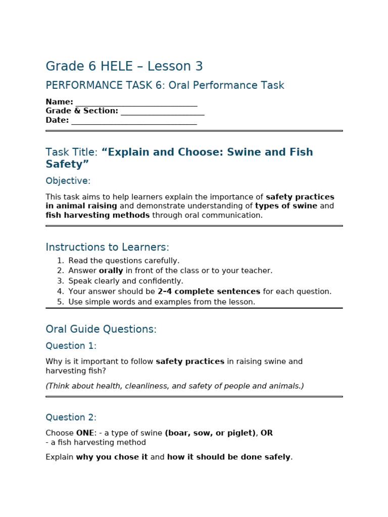 Performance Task 6_ Oral Performance Task (Printable Instructions) | PDF