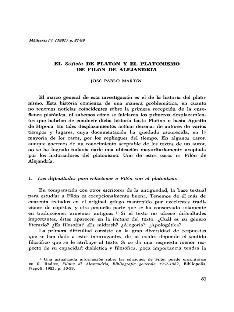 El Sofista de Platón y El Platonismo de Filón de Alejandría -- Martín ...