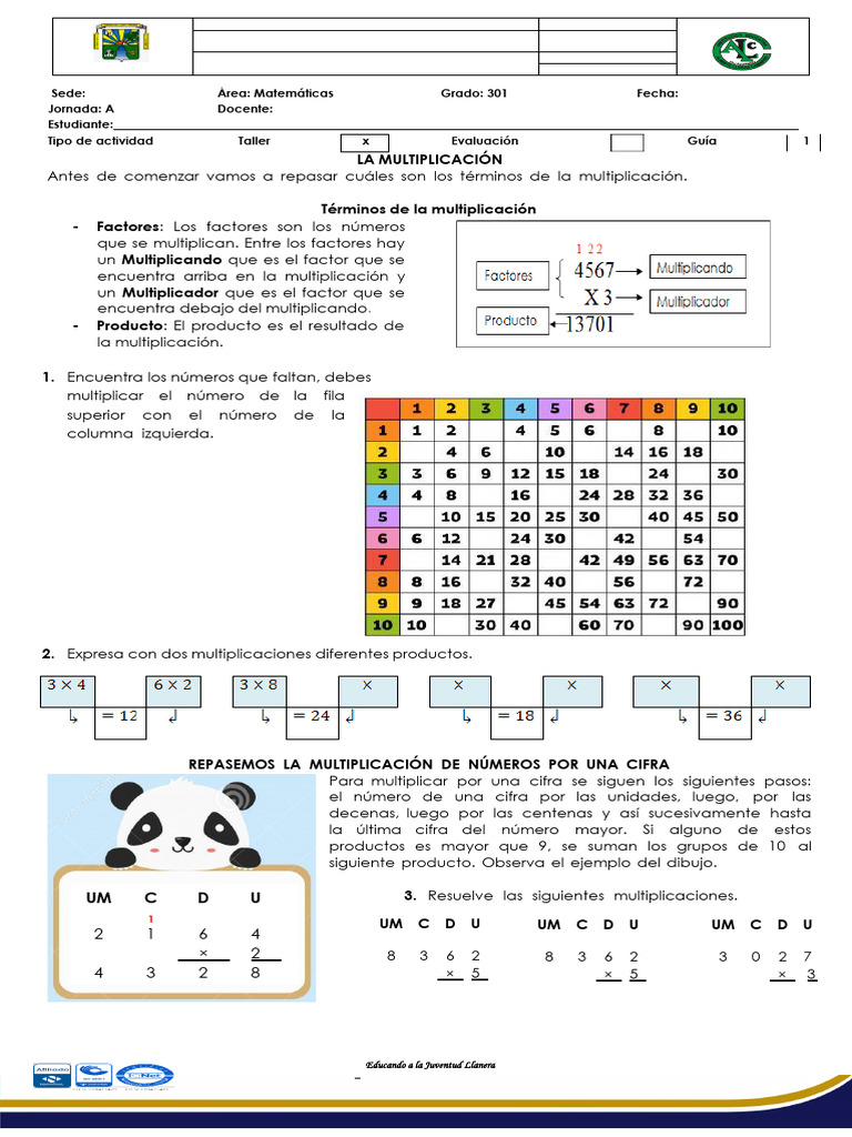 GUIA N° 1 DE MATEMÁTICAS 2 PERIODO | PDF | Multiplicación | Matemáticas