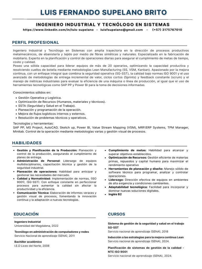 CV - Luis Supelano 2026 | PDF | Planificación | Aprendizaje