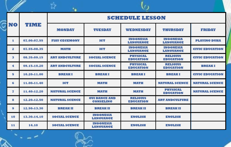 No Time Schedule Lesson: Monday Tuesday Wednesday Thursday Friday | PDF