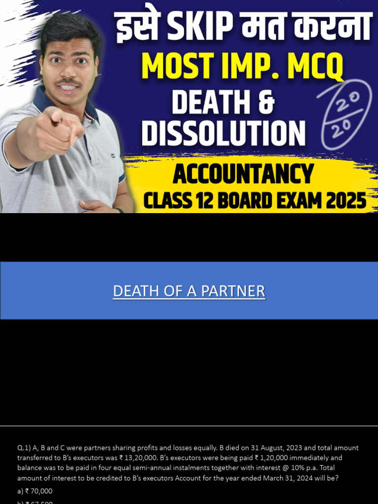 Death of a Partner and Dissolution of Partnership Firm MCQ | PDF ...