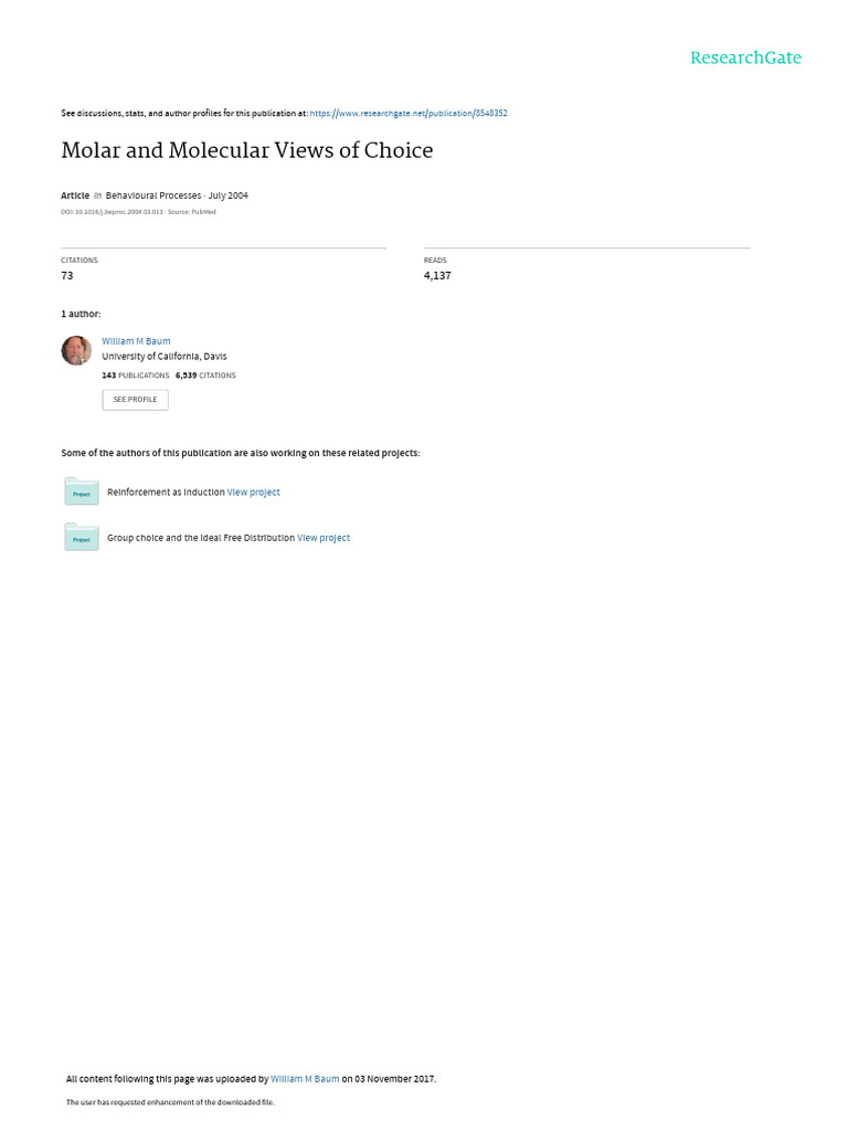 Molar and Molecular Views of Choice | PDF | Reinforcement | Classical ...
