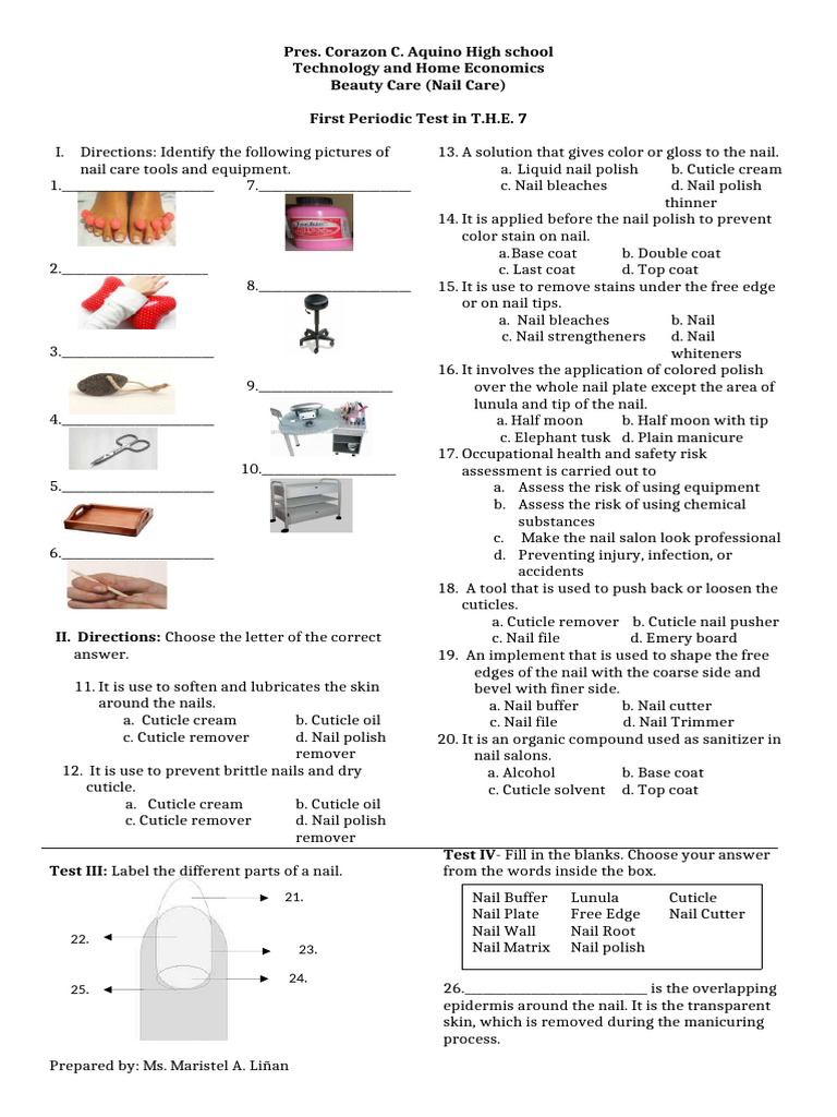Periodic Test in Nail Care | PDF | Nail (Anatomy)
