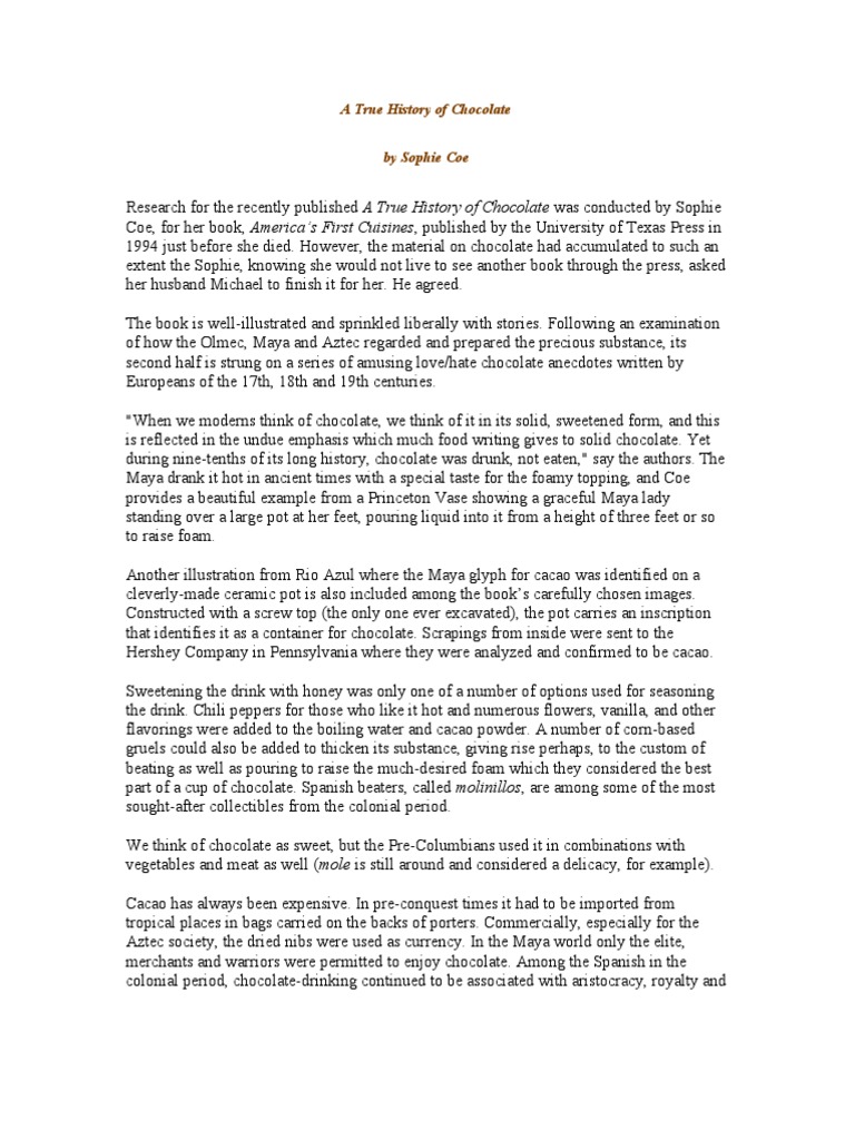 True History of Chocolate by Sophie Coe | PDF | Chocolate | Food And Drink