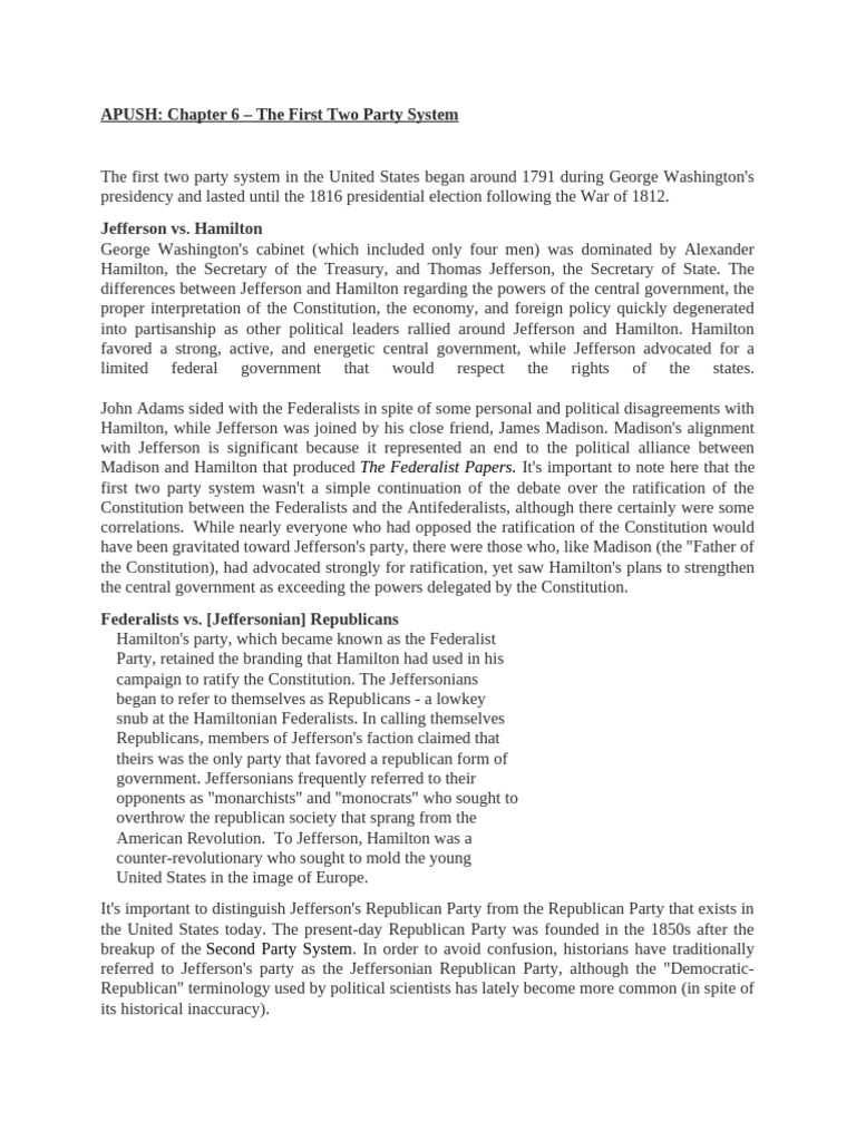 APUSH - Chapter 6 The First Two Party System | PDF | Alexander Hamilton ...