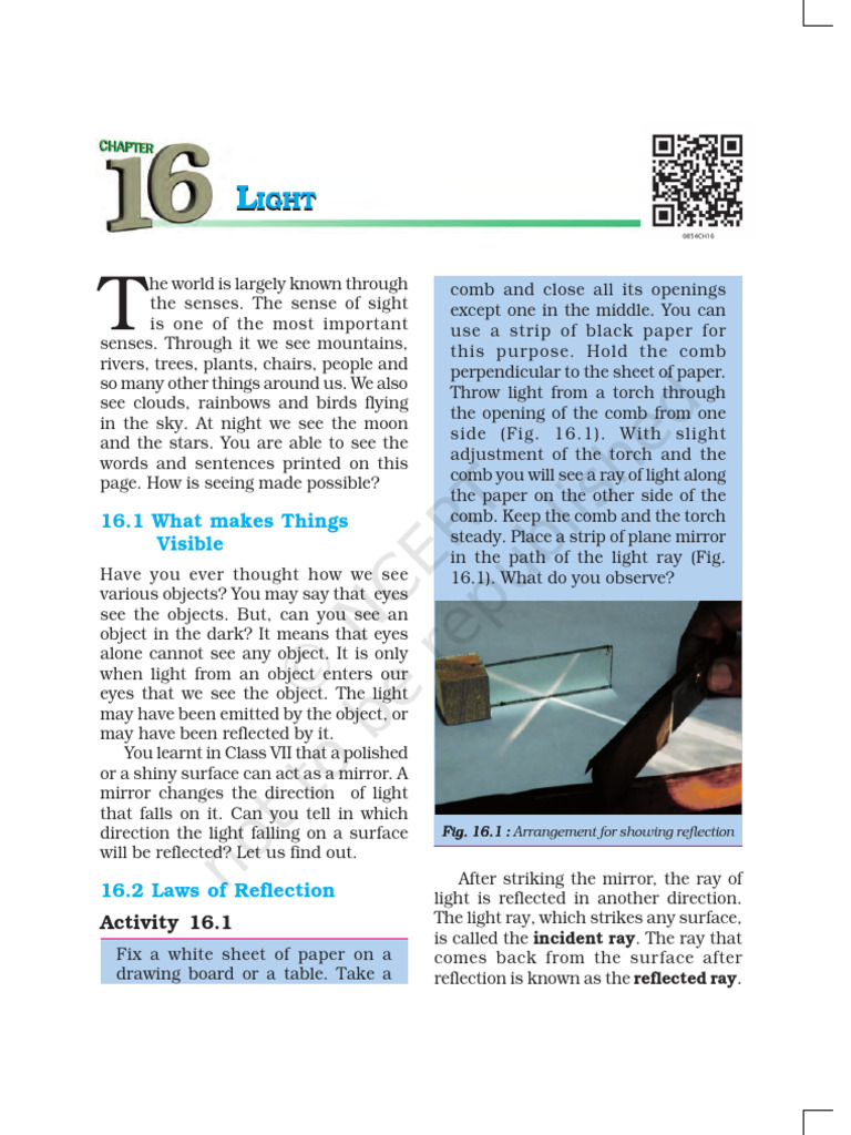 CBSE Class 8 NCERT Science Book LIGHT Chapter 16 | PDF | Reflection (Physics) | Eye