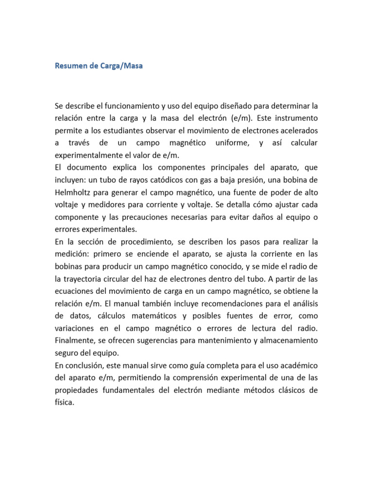 Resumen Carga Masa Jacqueline Zamora | PDF