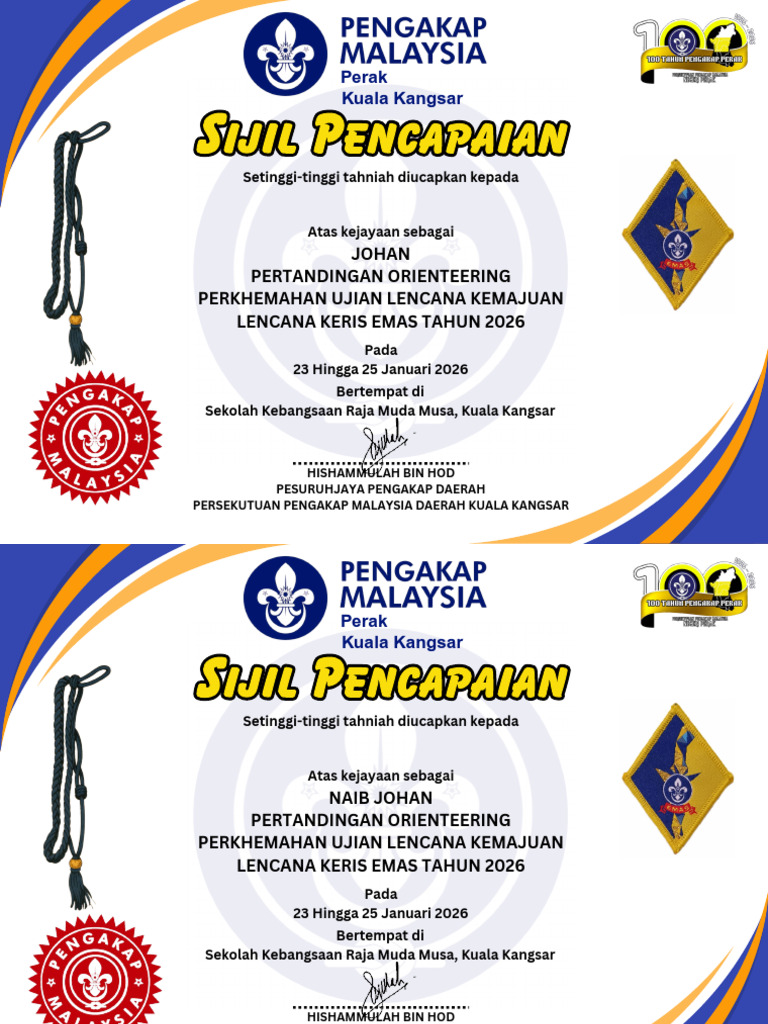 Sijil Kem Keris Emas - Oreinteering | PDF