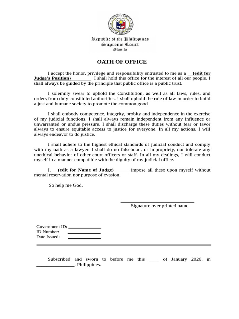 1 Individual Oath of Office for Judges (1) | PDF