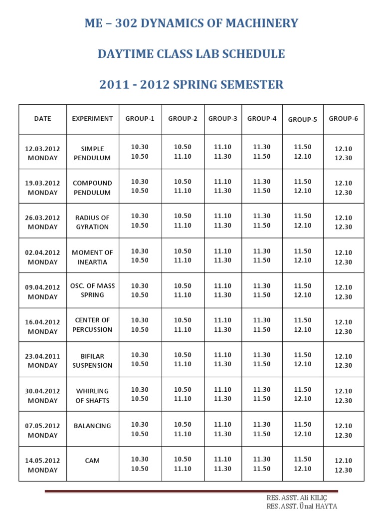 Me302 Labschedule | Download Free PDF | Laboratories | Experiment