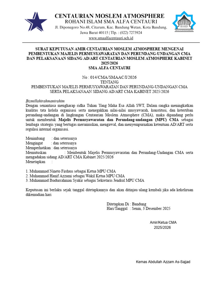 SK Amir Cma + Surat Pengesahan | PDF