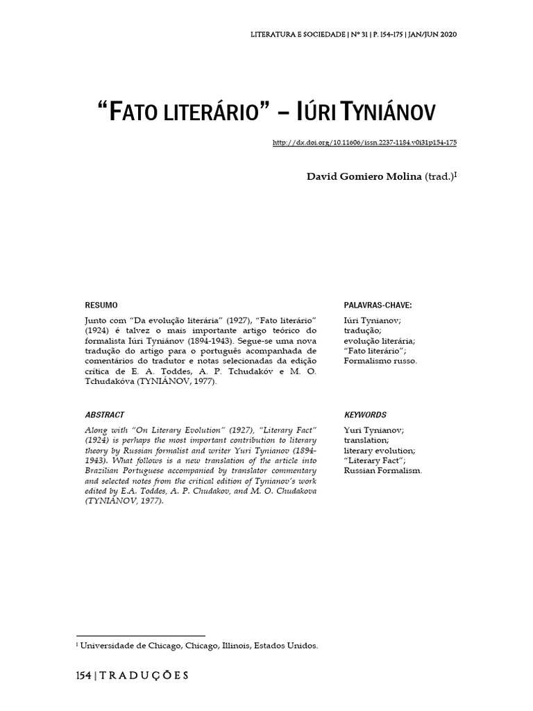 Fato Literario Iuri Tynianov | PDF | Tempo | Vida