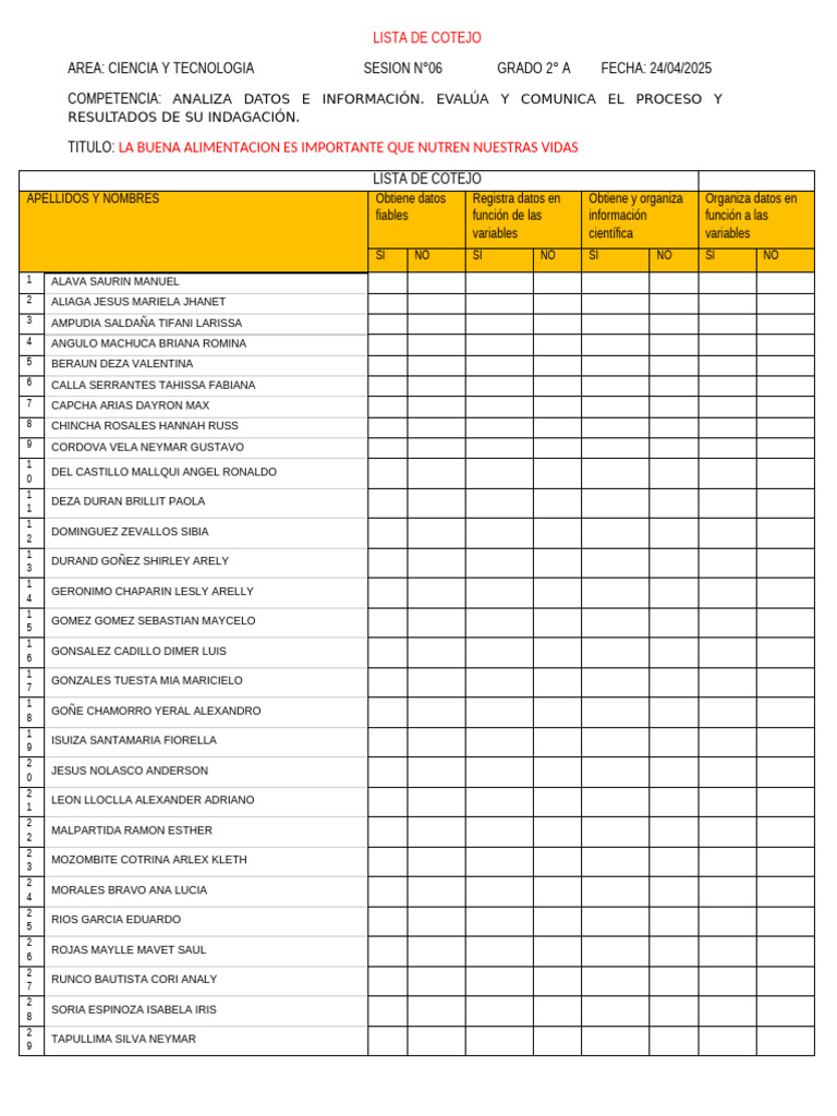 Lista de Cotejo 6 | PDF