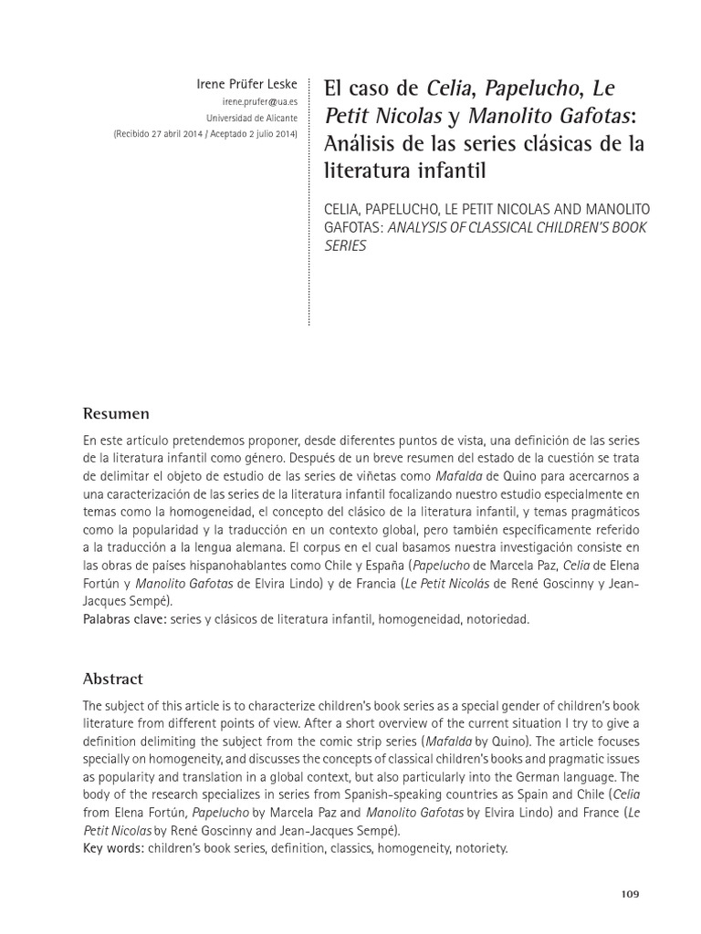 PRÜFER LESKE El Caso de Celia, Papelucho, Le Petit Nicolás y Manolito ...
