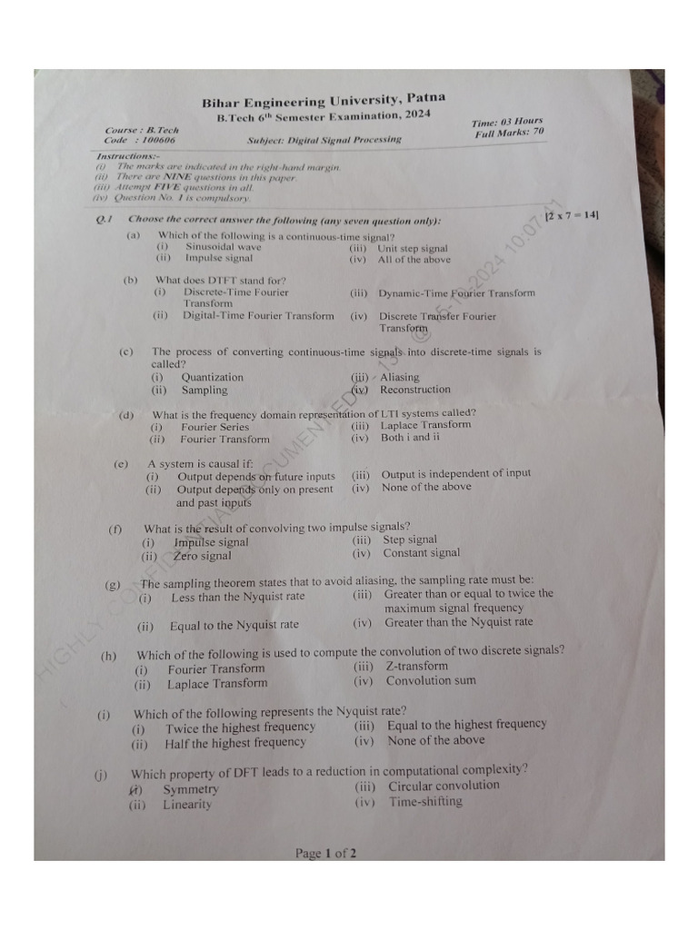 6th Semester Question Paper | PDF