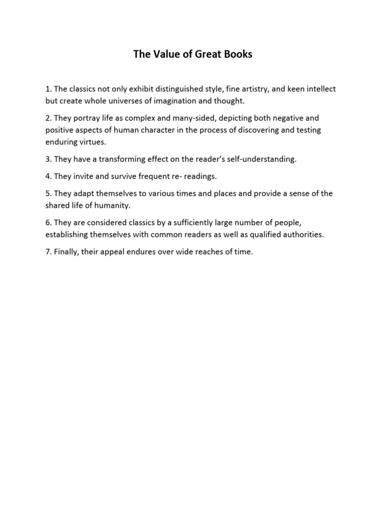 The Value of Great Books | PDF