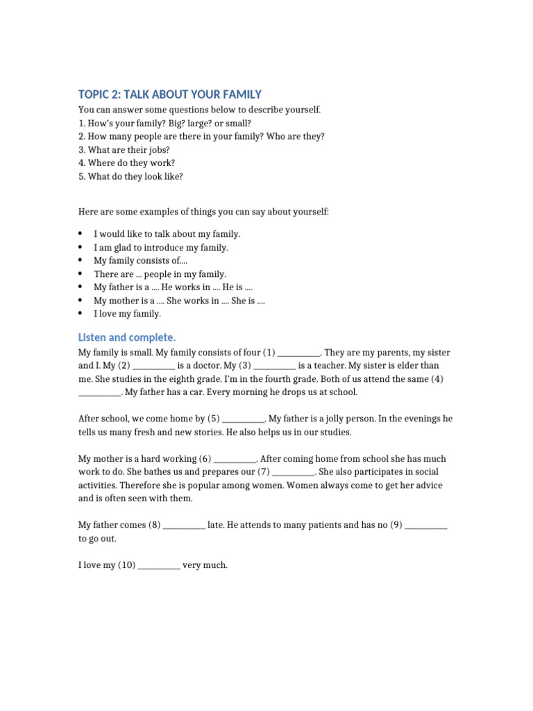 TOPIC 2 Talk About Your Family | PDF
