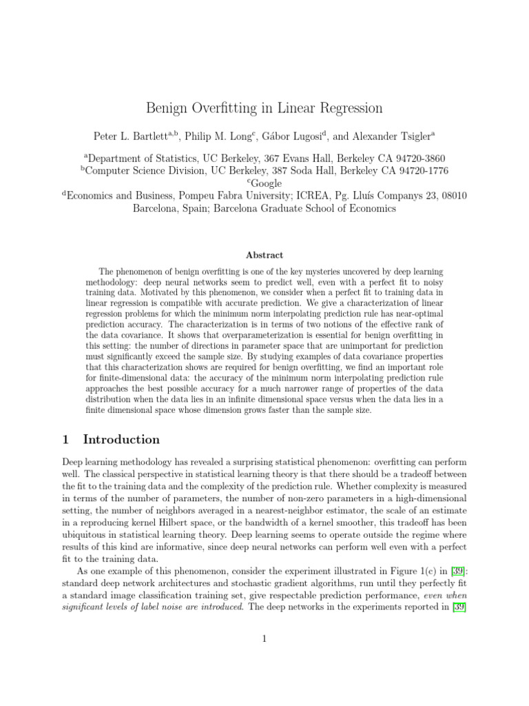 Benign Overfitting in Linear Regression | PDF | Regression Analysis ...