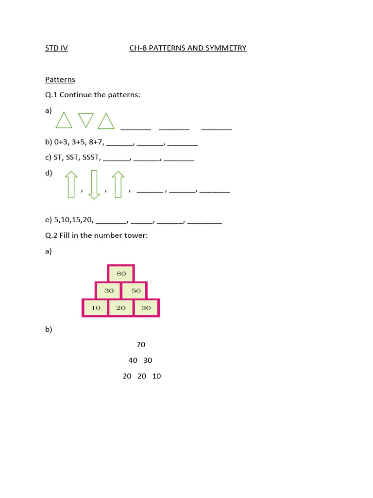STD IV Patterns and Symmetry NB | PDF