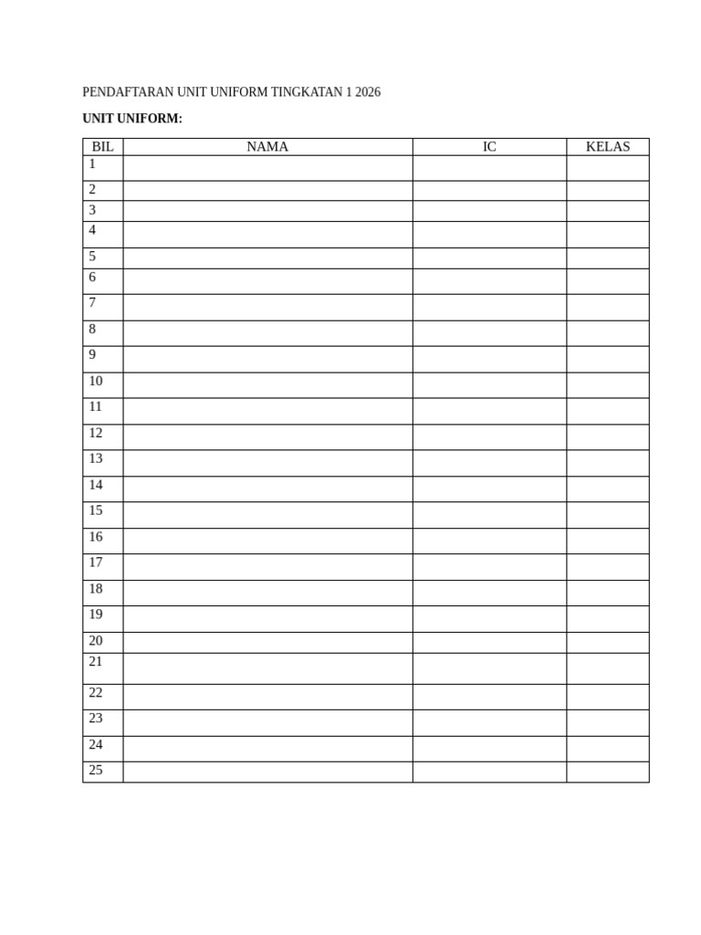 Pendaftaran Unit Uniform Tingkatan 1 2026 | PDF