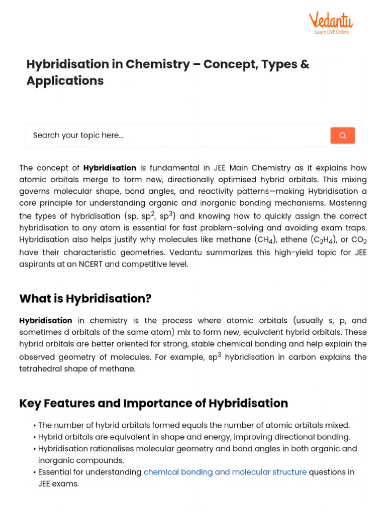 Hybridisation in Chemistry - Concept, Types & Applications | PDF
