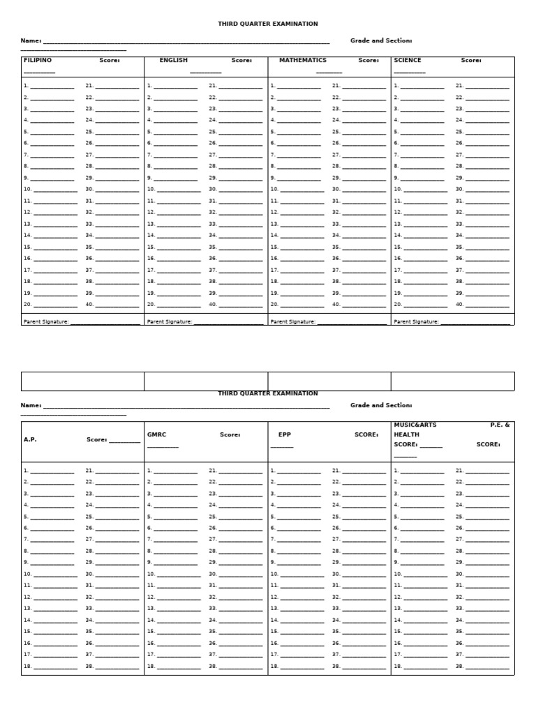 First Periodical Test Answer Sheet | PDF | Chess | Chess Openings