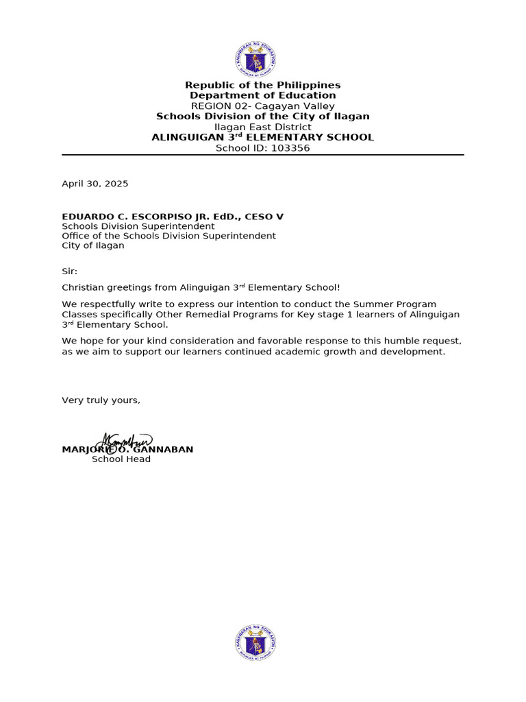 Letter Request For Summer Class | PDF