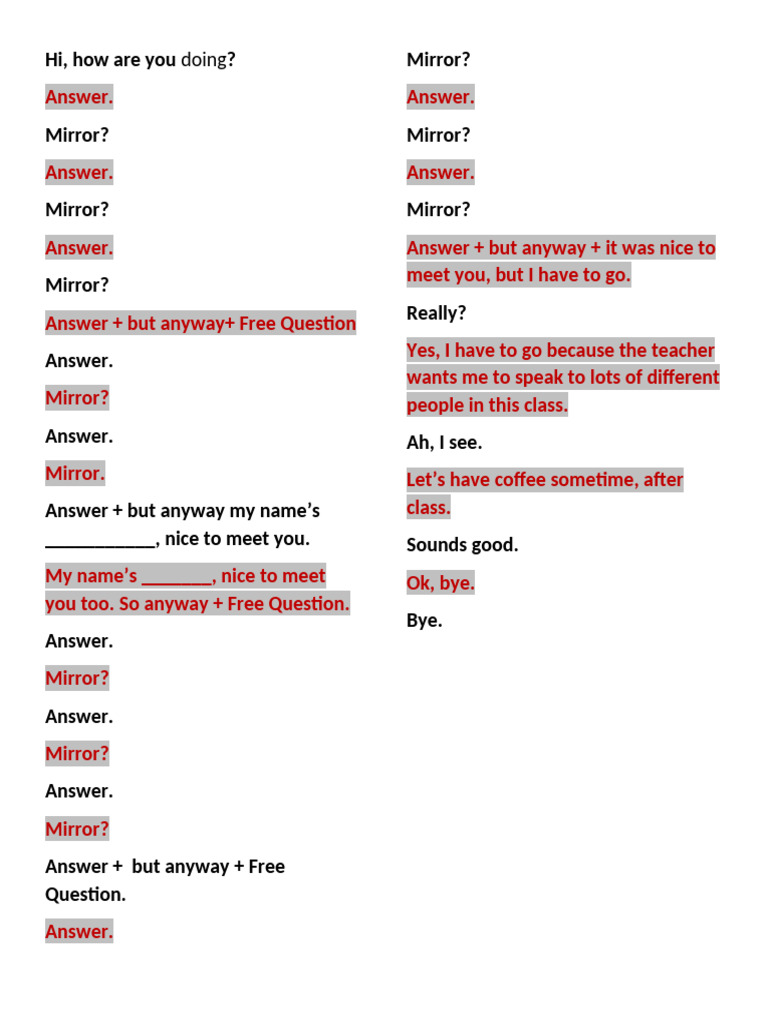 Lesson 2 Social Conversation Model | PDF