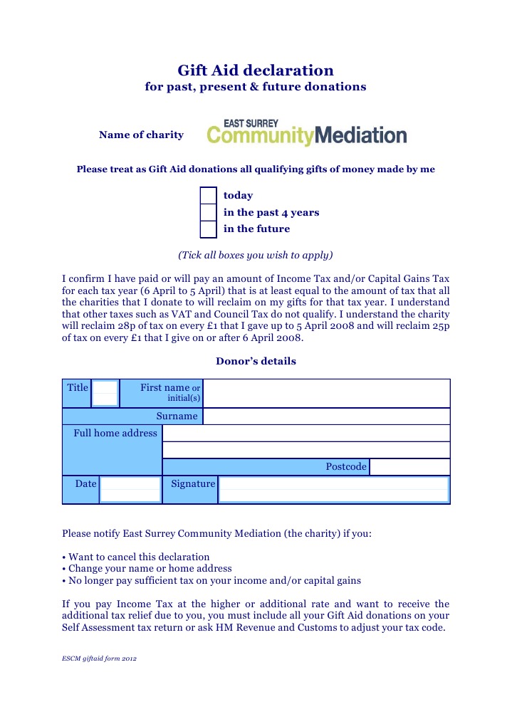 Gift Aid Declaration Form Template | PDF