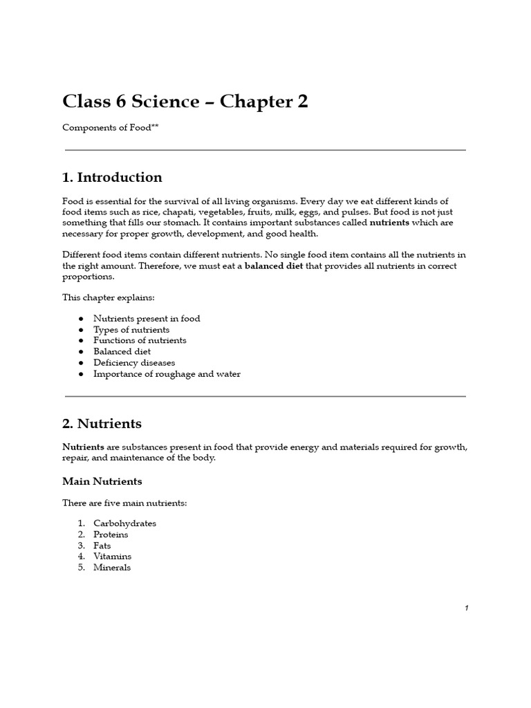 Class 6 Science Chapter 2 Notes | PDF | Foods | Nutrients