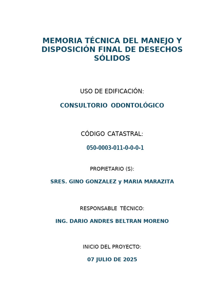 Memoria técnica de desechos sólidos Huancavilca Sur | PDF | Residuos | Gestión de residuos