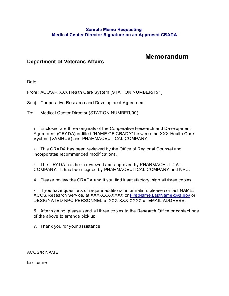 CRADA Signature Request Memo | PDF