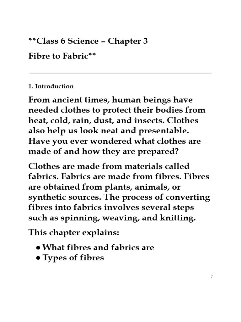 Class 6 Science Chapter 3 Notes | PDF | Textiles | Spinning (Textiles)