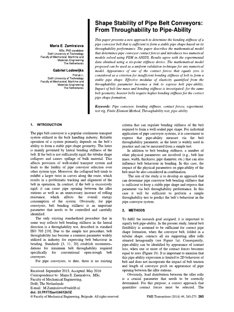 Shape Stability of Pipe Be;t Conveyor_From Throughability to Pipe ...