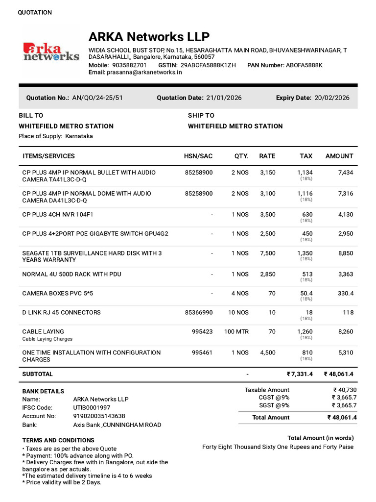 Whitefield Metro Station Quotation an Qo 24-25-51 | PDF | Payments