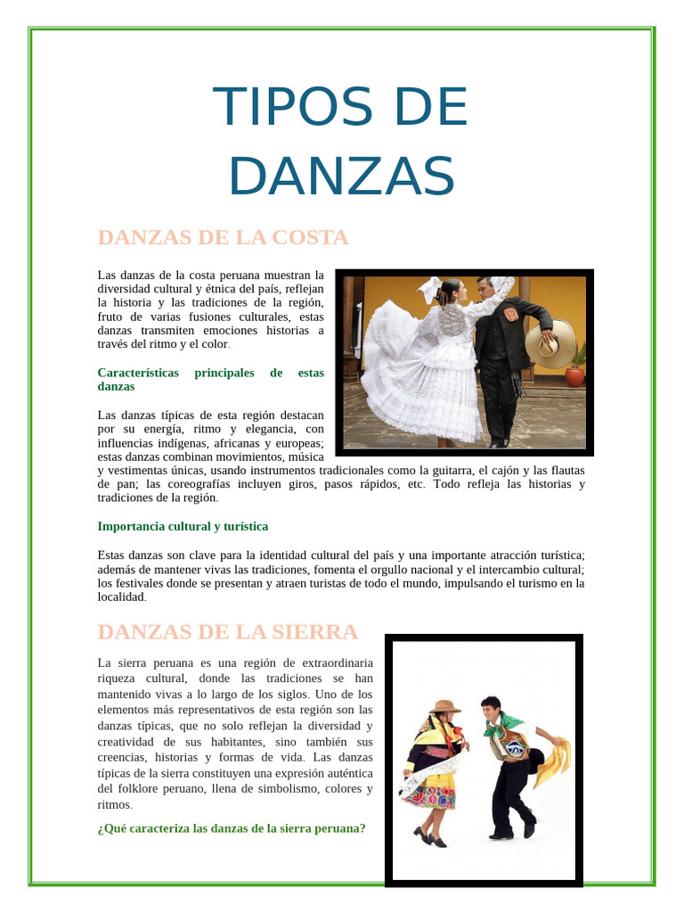 Tema 2 - Tipos de Danzas Costa Sierra y Selva - 3 Sec | PDF | Bailes | Perú