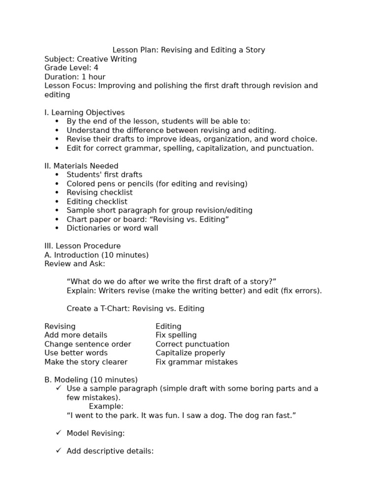 LP Lesson6 Revisingediting | PDF | Editing | Learning