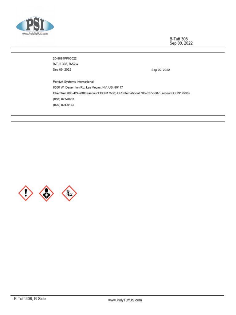 B Tuff 308 B Side Sds Final Pdf Dangerous Goods Toxicity