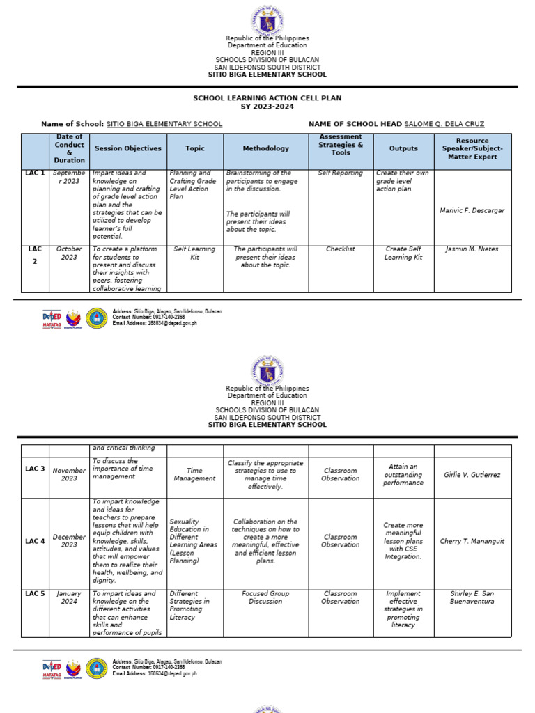 School Learning Action Cell Plan | PDF | Learning | Lesson Plan