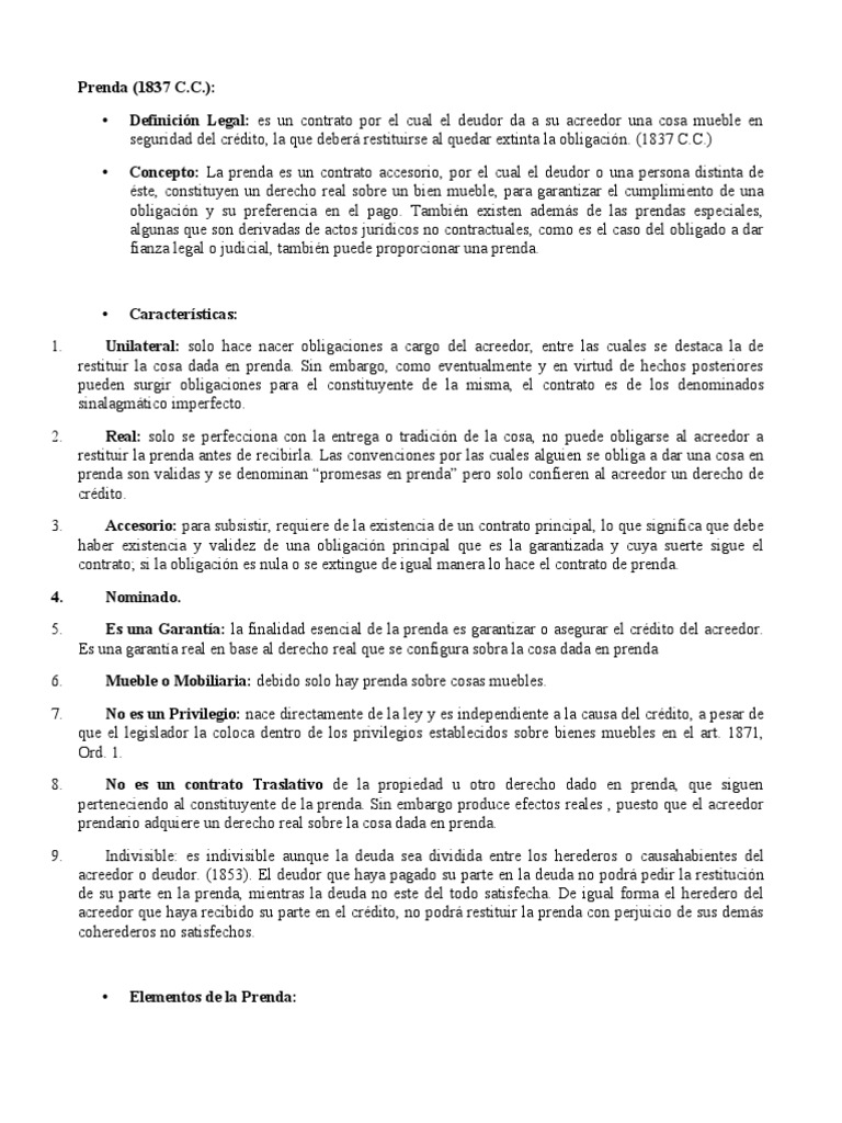 Concepto y características de la prenda | PDF | Jurisprudencia ...
