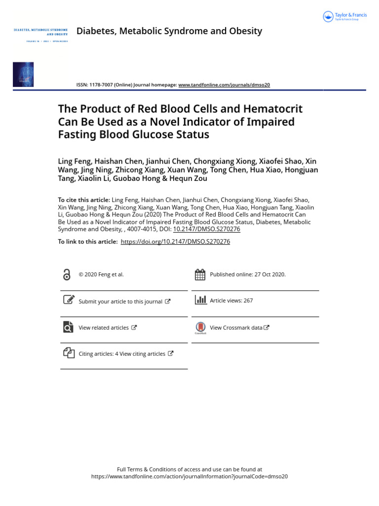 The Product of Red Blood Cells and Hematocrit Can Be Used as a Novel ...