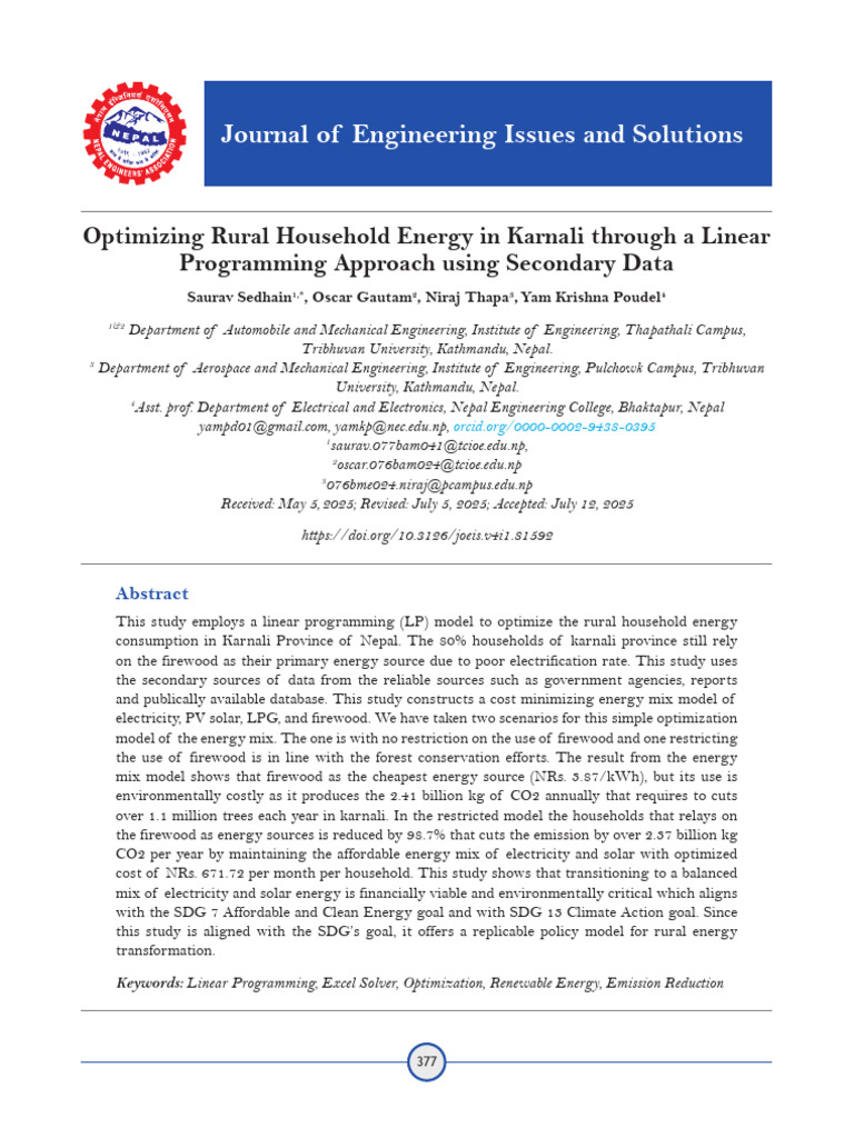 Optimizing Rural Household Energy in Karnali Through A Linear ...