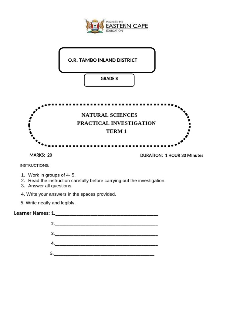 Grade 8 Term 1 Natural Science Practical Task 2025 1 | PDF ...