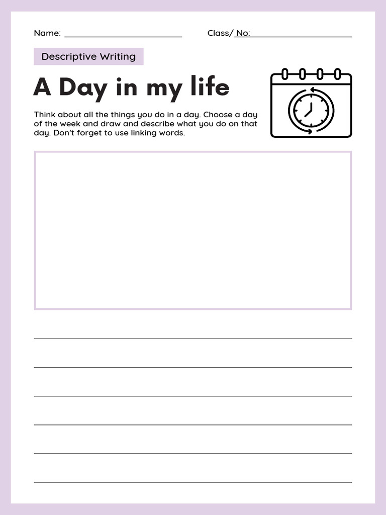 A Day in My Life Descriptive Writing Worksheet | PDF