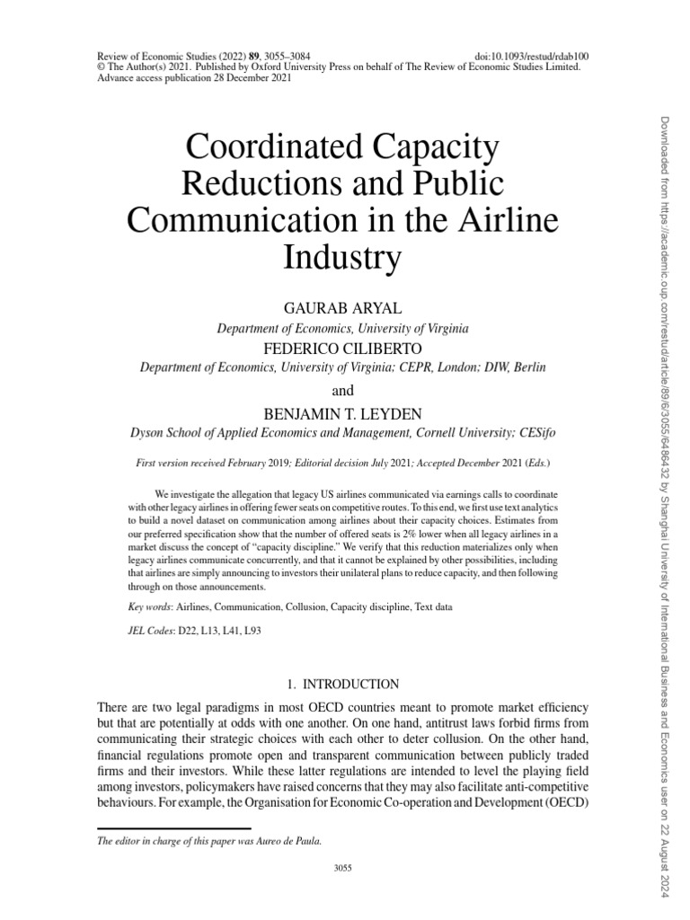 Coordinated Capacity Reductions and Public Communication in The Airline ...